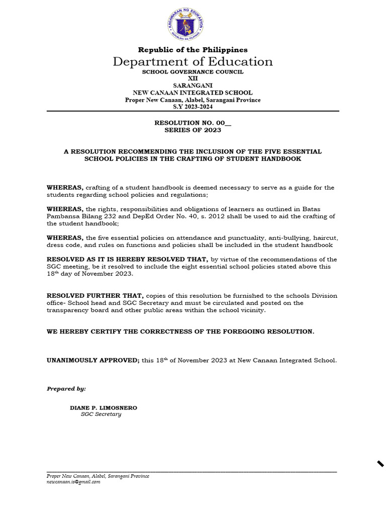 SGC-RESOLUTION School Policies | PDF | Government