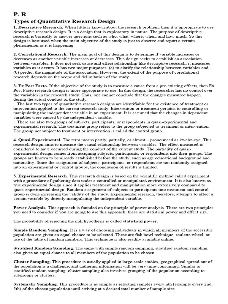 Types of Quantitative Research Designs | PDF | Sampling (Statistics) | Validity (Statistics)