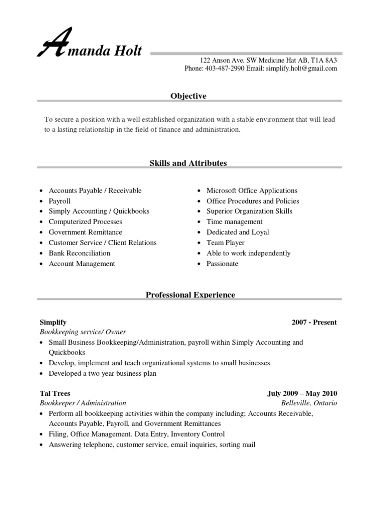 Amanda Holt Resume Sample | PDF | Quick Books | Payroll