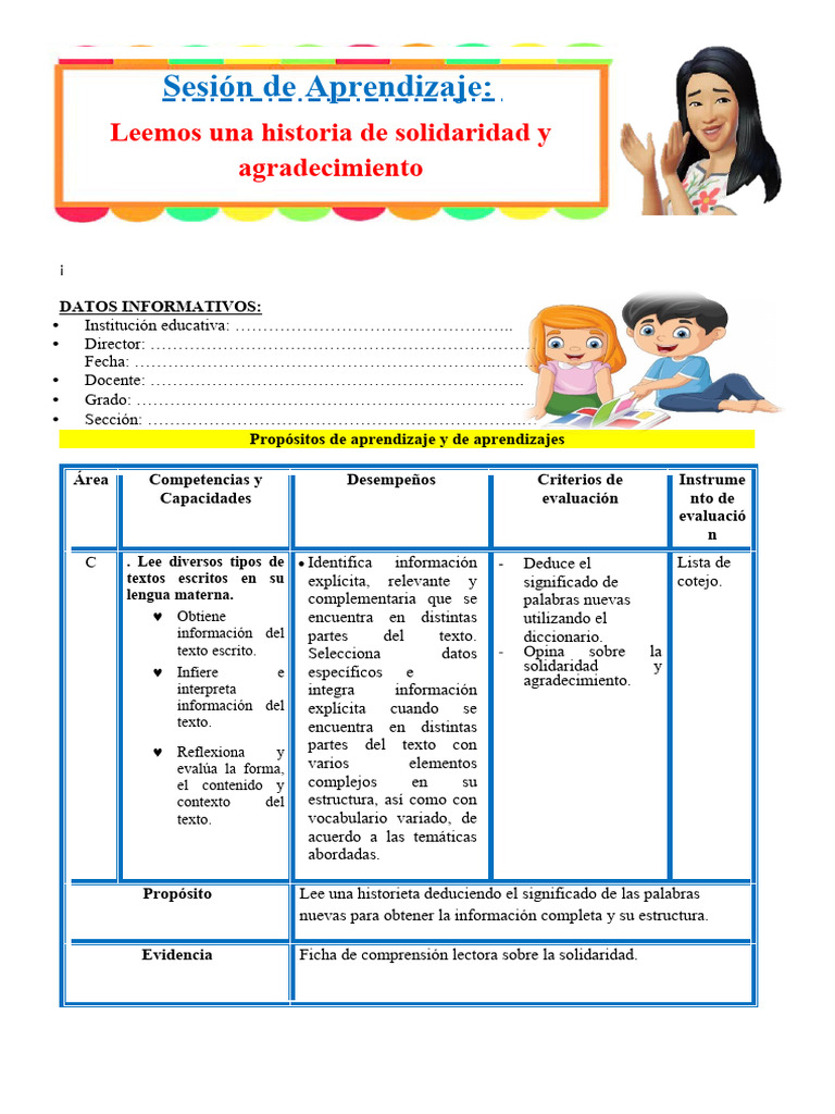 5º Dia 4 Semana 2 Comu. Leemos Una Historia de Solidaridad y ...