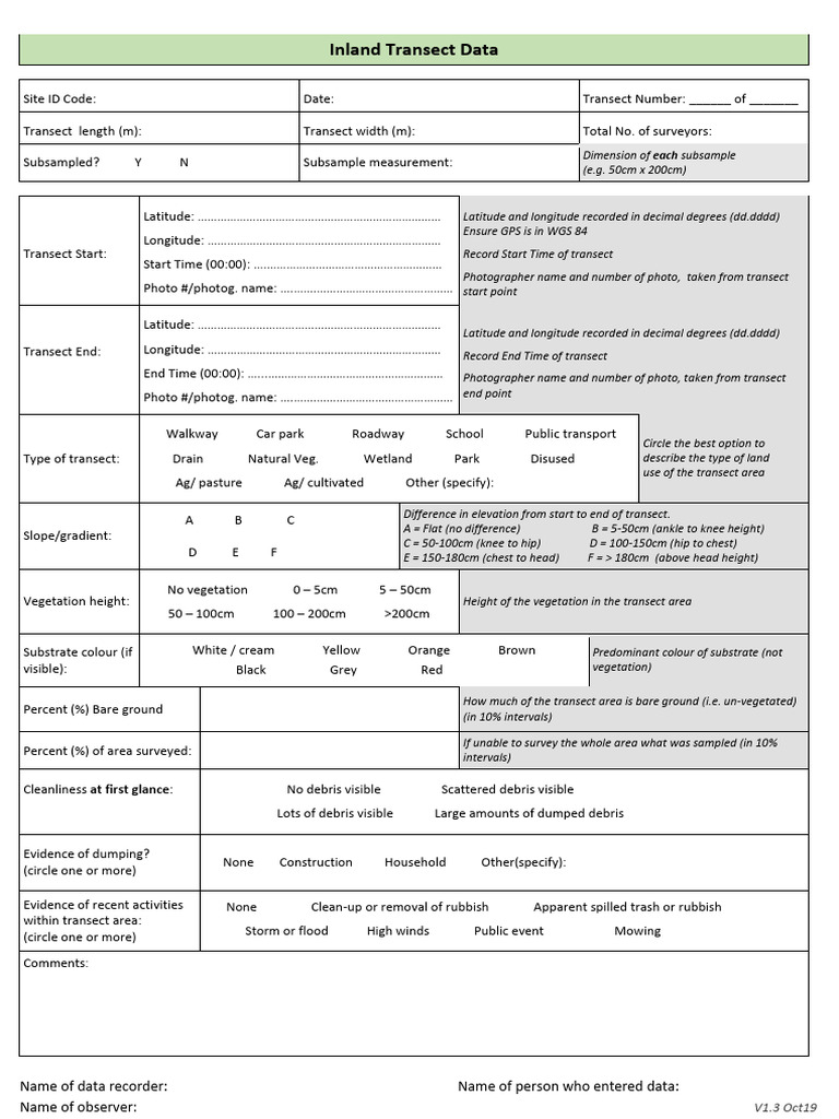 Inland Transect Data v1.3 Oct19 | PDF | Earth Sciences | Geographical ...