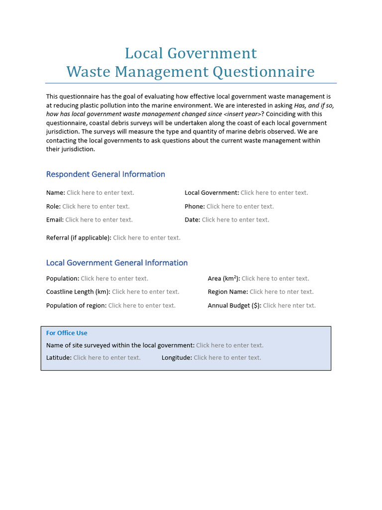 Localgovernment Questionnaire | PDF | Recycling | Environmental Issues