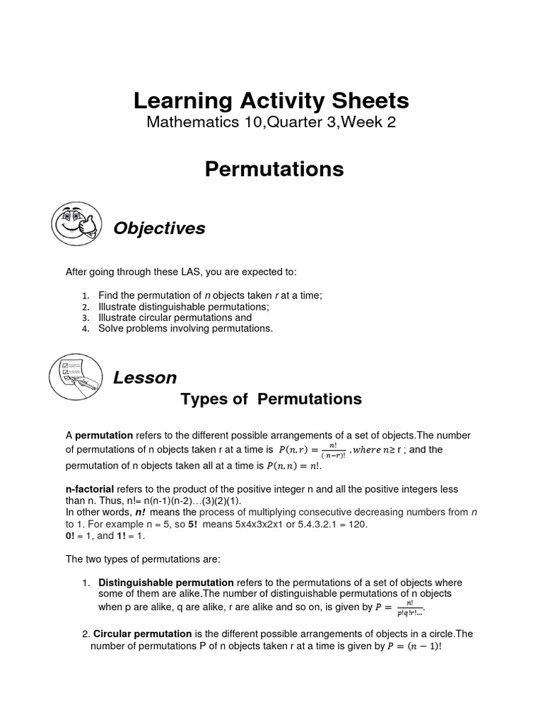 LAS Math10 Q3 Wk2 Permutations | PDF | Permutation | Numbers