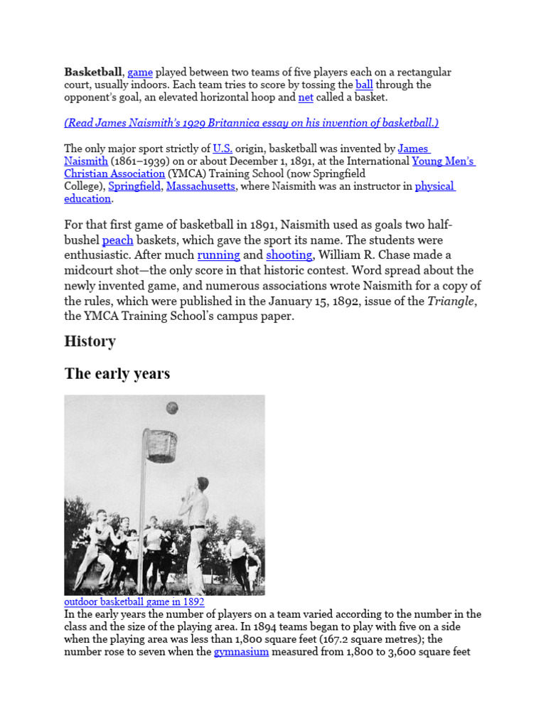 History of Basketball | PDF | Sports Rules And Regulations | Ball Games