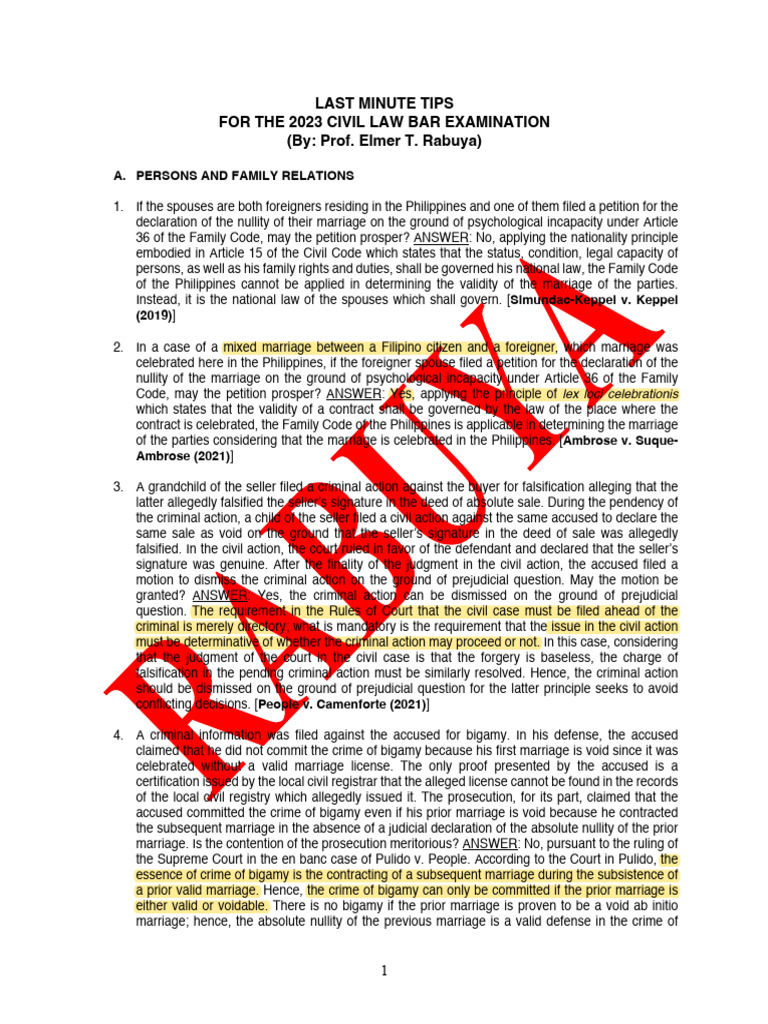 Last Minute Tips (2023 Bar) | PDF