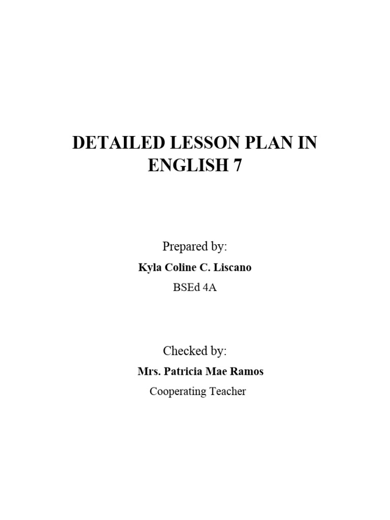 Detailed Lesson Plan in English | PDF | Wellness