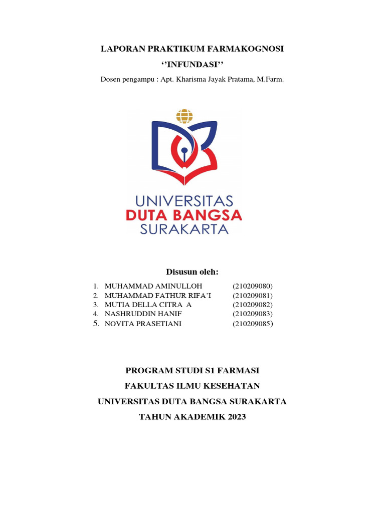LAPORAN PRAKTIKUM FARMAKOGNOSI INFUNDASI (Kel 1 Shift 2) | PDF