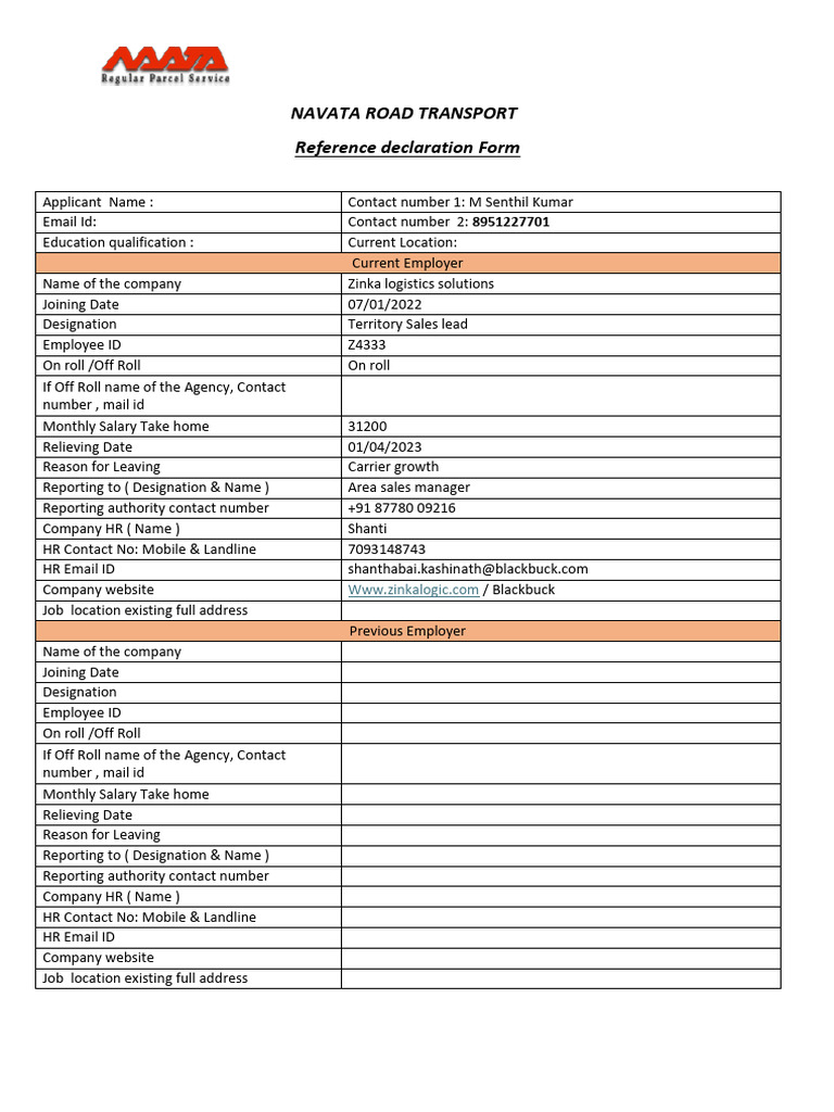 Reference Declaration Form - Modified | PDF | Employment