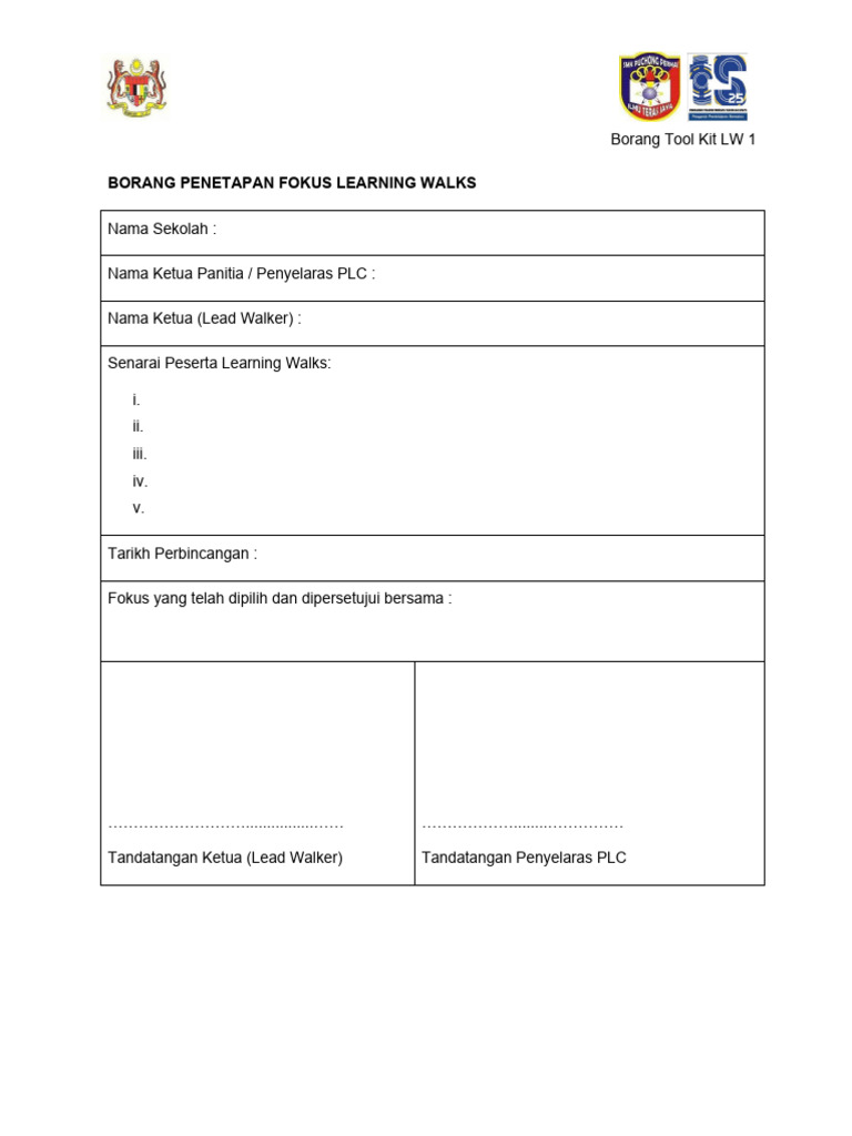 Borang Tool Kit LEARNING WALK | PDF | Komputer