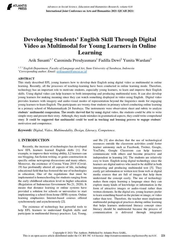 Developing Students' English Skill Through Digital Video As Multimodal For Young Learners in ...