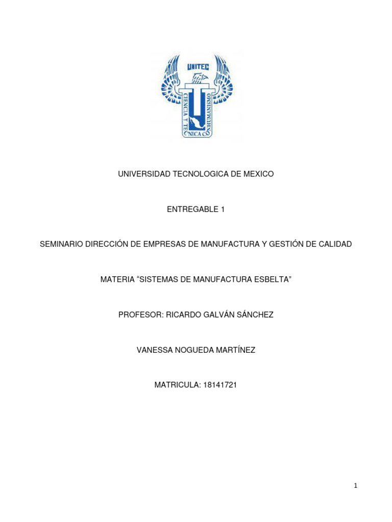 Entregable 1 - Sistemas de Manufactura Esbelta | Descargar gratis PDF | Lean Manufacturing ...