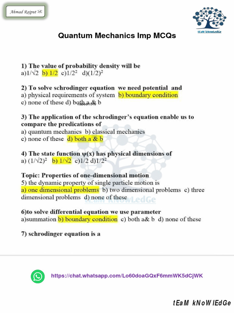 Quantum Mechanics MCqs | PDF