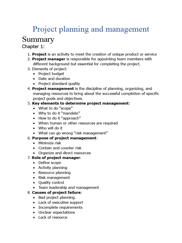 Poject Planning Summary | PDF | Risk Management | Risk