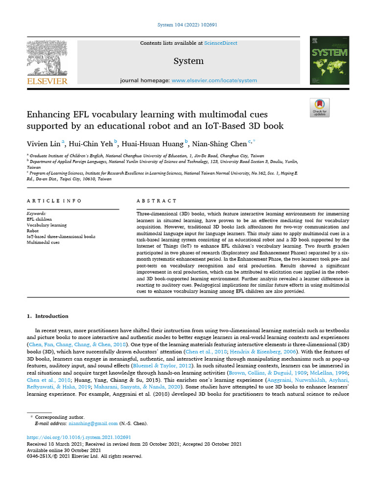 Enhancing EFL Vocabulary Learning With Multimodal Cues Supported by An ...