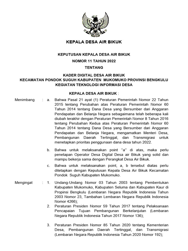 SK Kader Digital Desa Cerdas 2022 | PDF