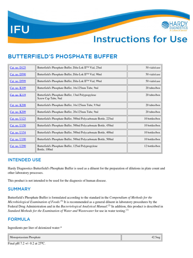 Butterfields Phosphate Buffer | PDF | Infection | Shelf Life