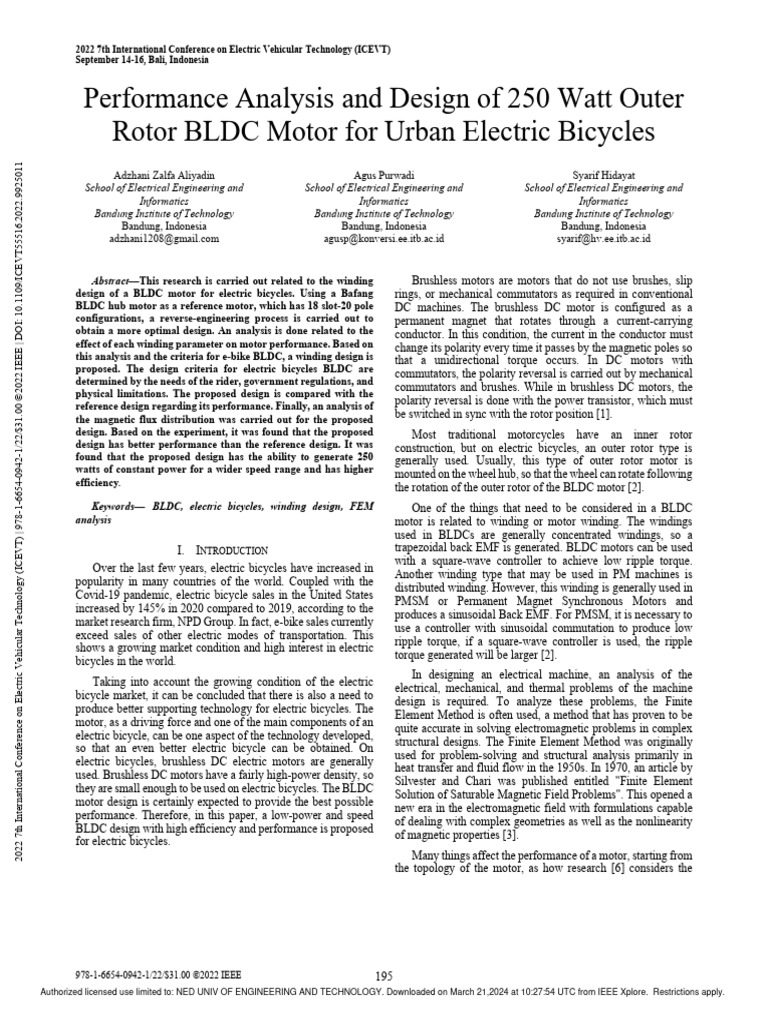 Performance Analysis and Design of 250 Watt Outer Rotor BLDC Motor for ...