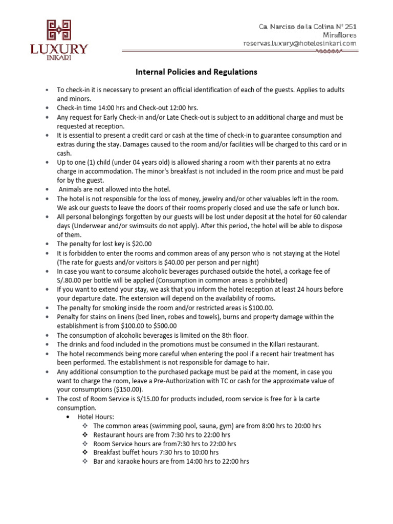Internal Policies | PDF | Hotel