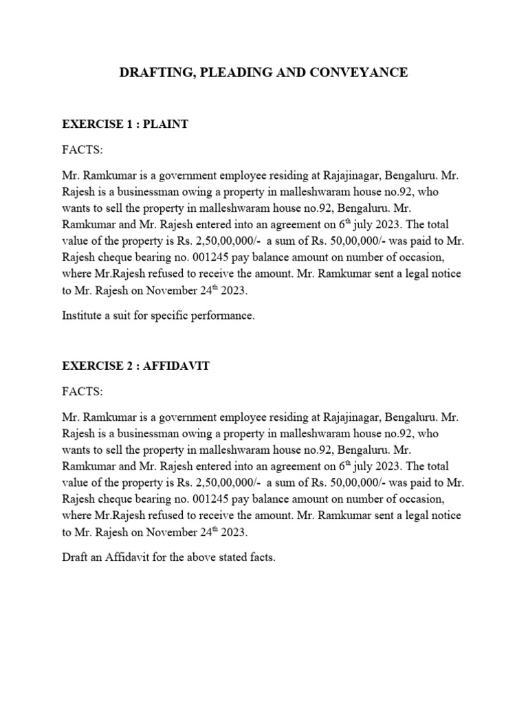 Drafting, Pleading and Conveyance: Exercise 1: Plaint | PDF | Mortgages ...