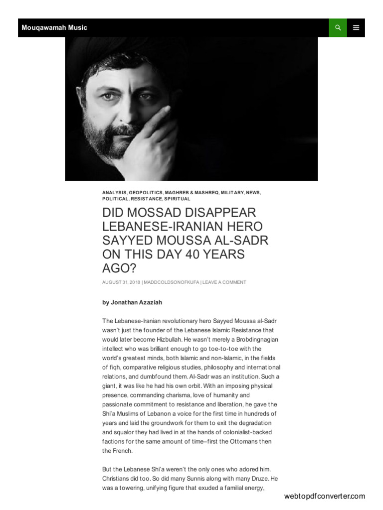 Did Mossad Disappear Lebanese-Iranian Hero Sayyed Moussa Al-Sadr On ...