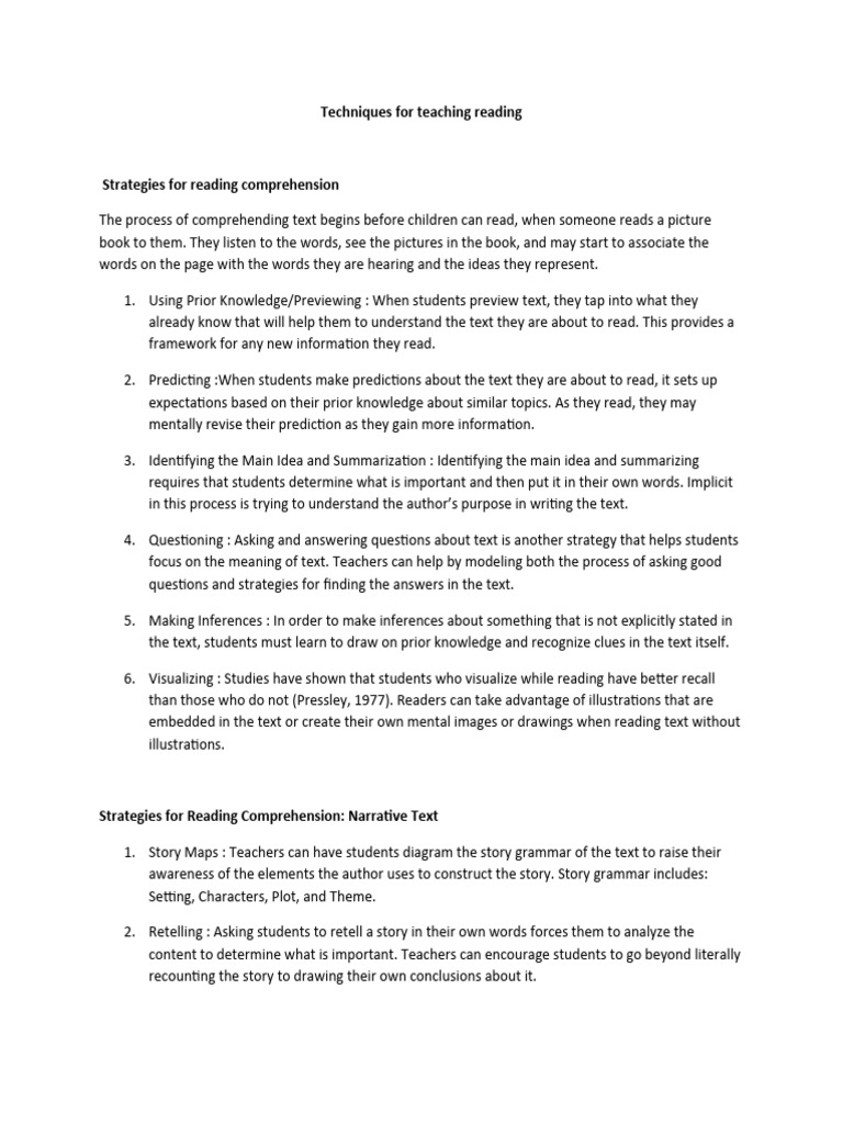 Techniques For Teaching Reading Pdf Reading Comprehension Applied