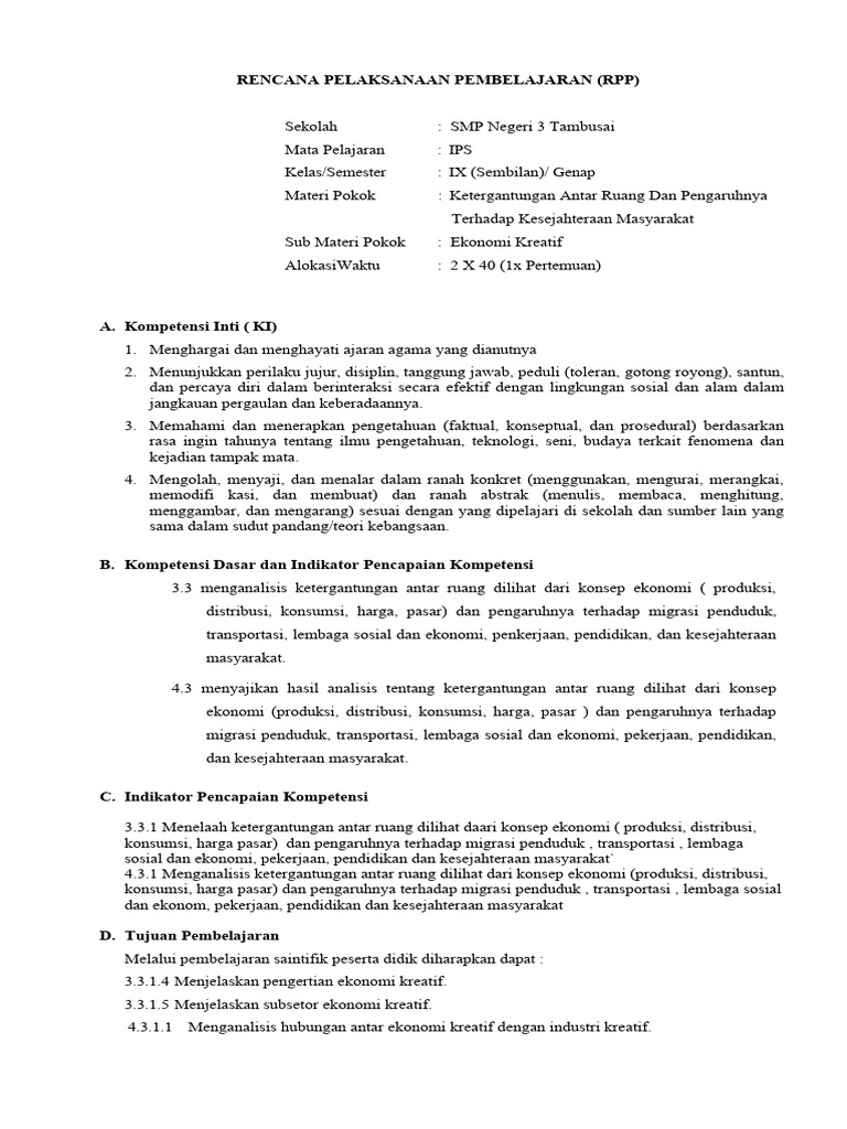 RPP Ips Ekonomi Kreatif Kelas Ix | PDF | Seni | Sains & Matematika
