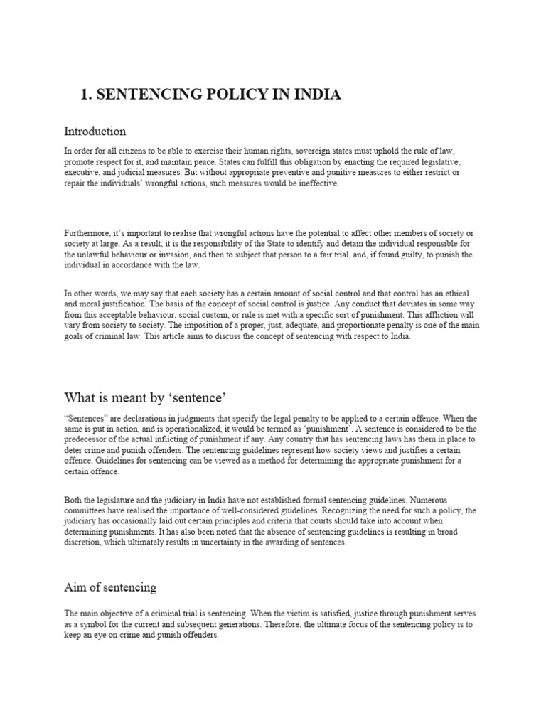 Sentencing Policy in India: What Is Meant by Sentence' | PDF ...