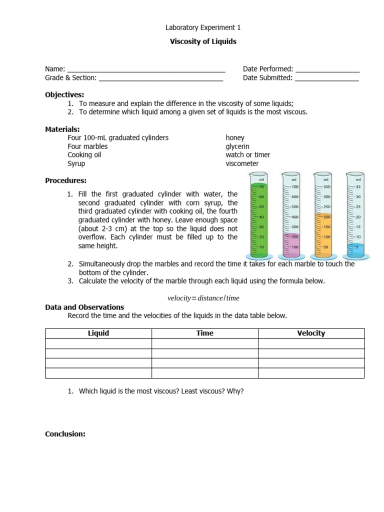 Lab 1 Viscosity of Liquids | PDF