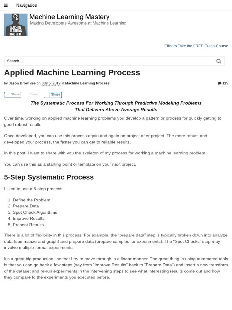 Applied Machine Learning Process | PDF | Data Mining | Machine Learning Applied Machine Learning Process | PDF | Data Mining | Machine Learning