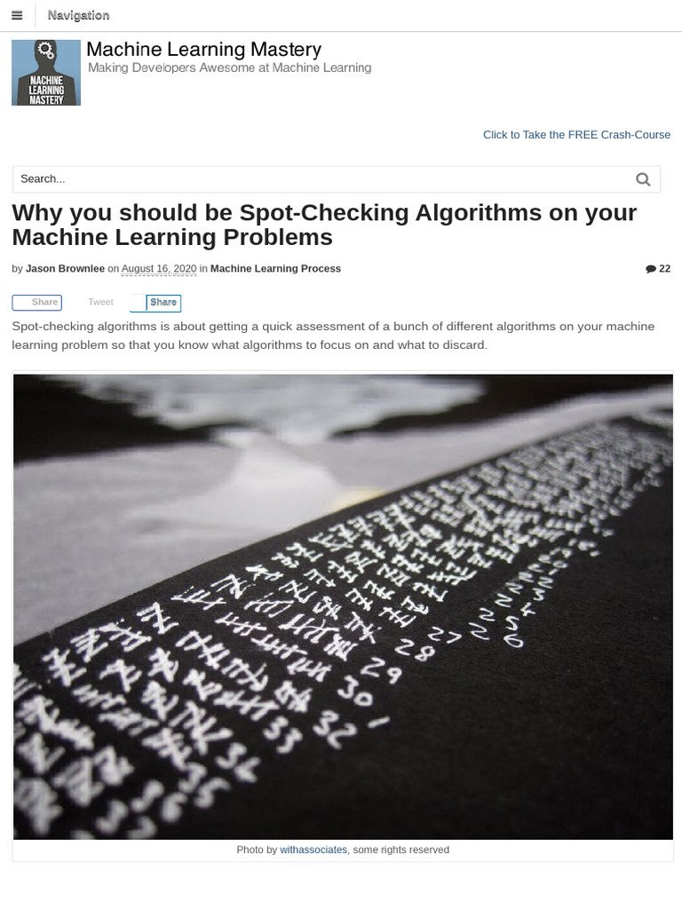 Why You Should Be Spot-Checking Algorithms On Your Machine Learning Problems | PDF | Cross ...
