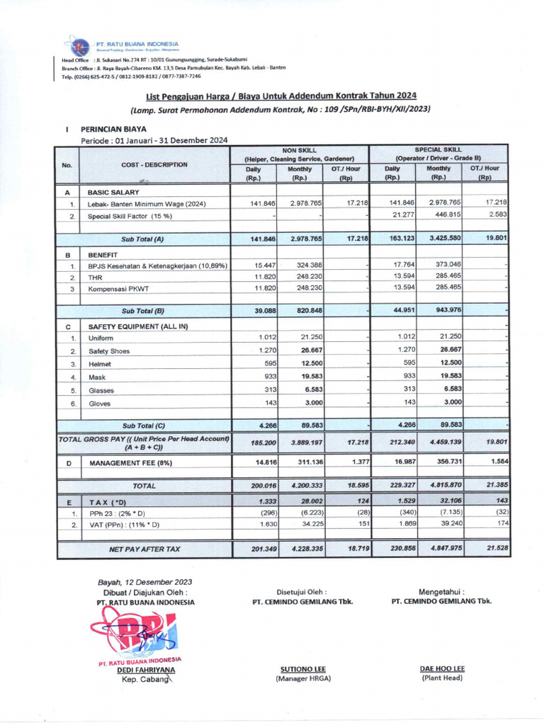 Harga Penawaran Fix Tahun 2024 | PDF