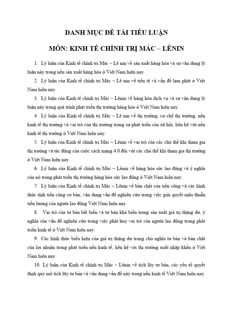 De Tai Tieu Luan Mon KTCT Mac - Lenin | PDF