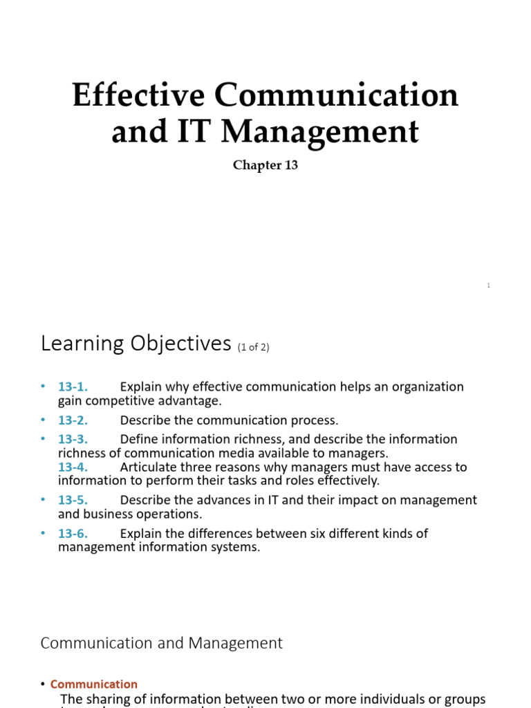 Topic 13 - Effective Communication and IT Management | PDF | Communication | Information