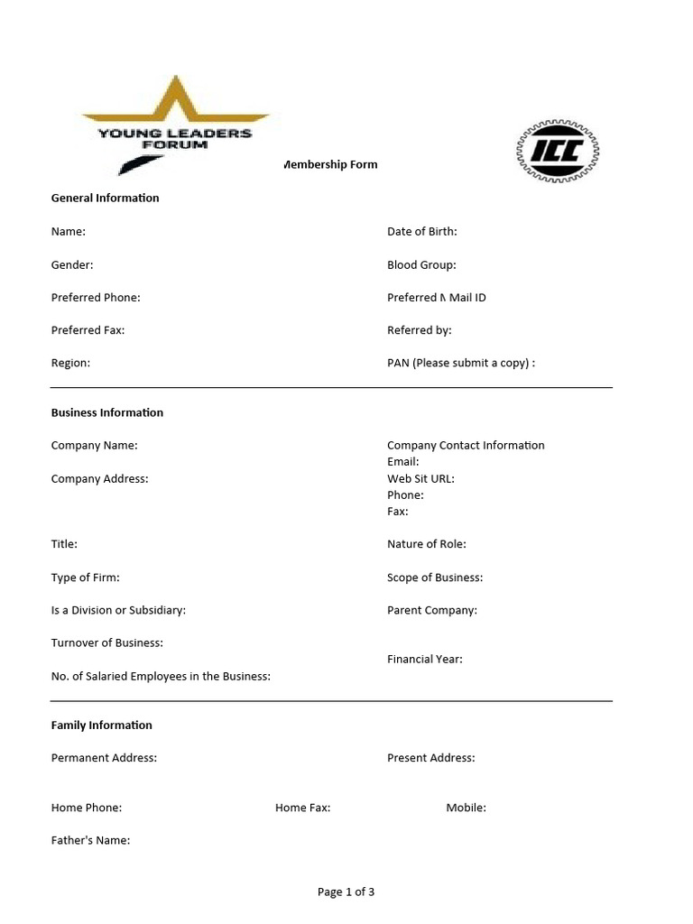Membership Form for YLF Chamber | PDF