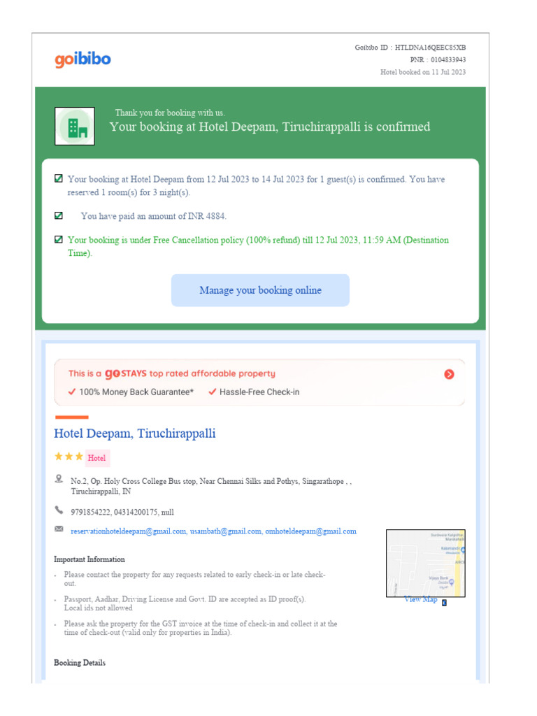 Hotel Deepam Booking Confirmation | PDF | Hotel