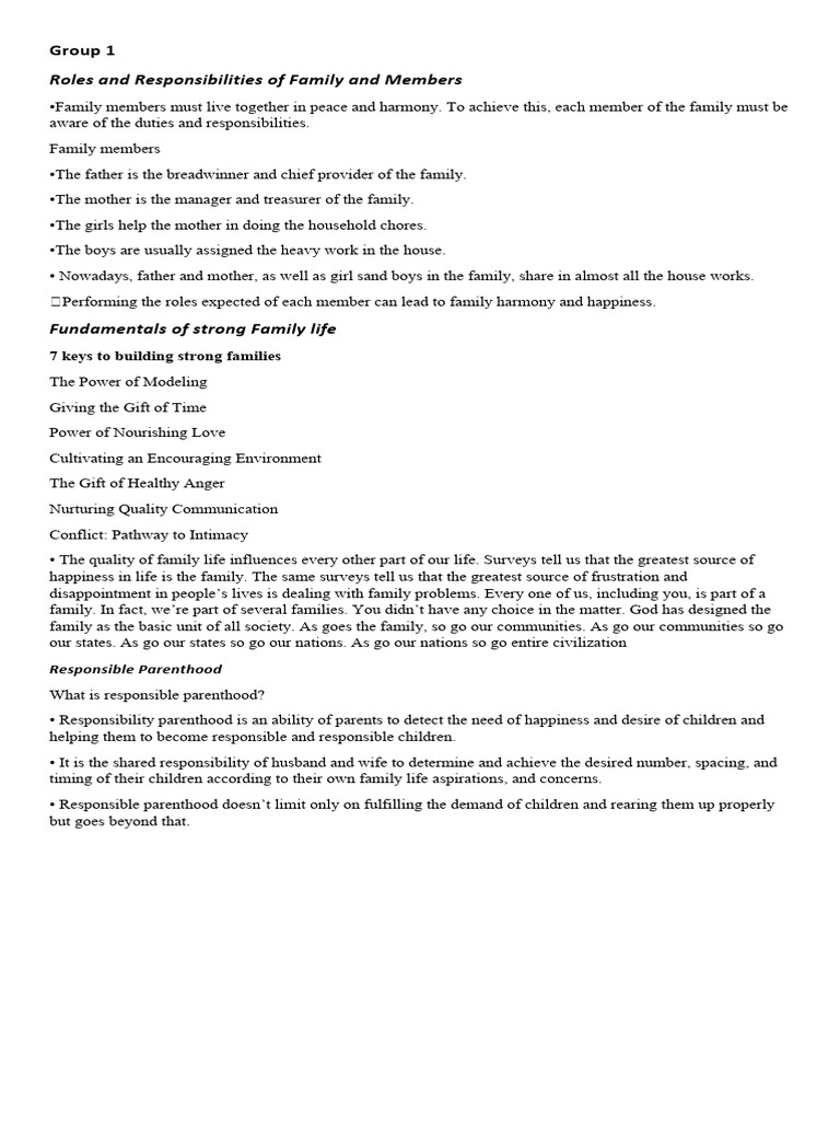 Family Roles and Responsibilities Explained | PDF | Adolescence | Parenting