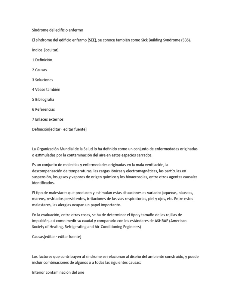 Investigacion del Síndrome del edificio enfermo | PDF | Enfermedades y trastornos | Medicina CLINICA
