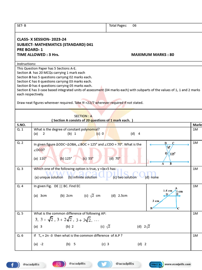X Maths Standard | PDF | Circle | Quadratic Equation