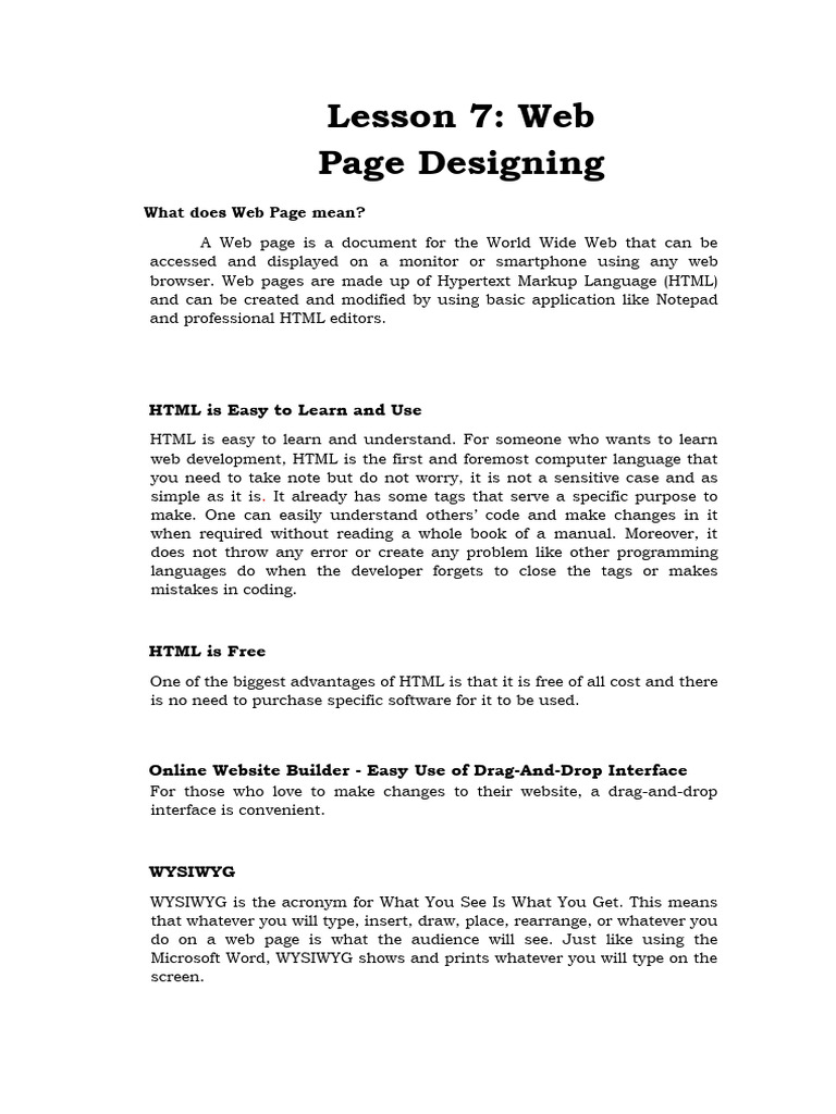 Lesson 7 | PDF | Html | World Wide Web