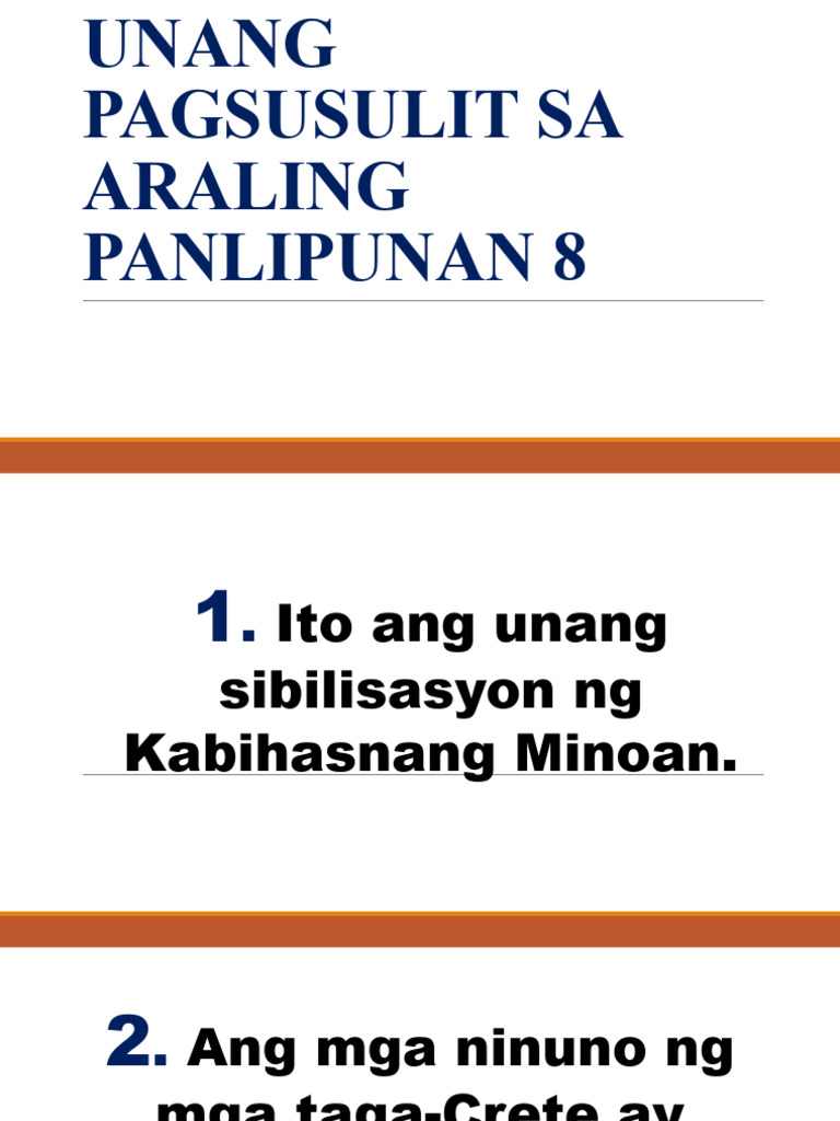 Unang Pagsusulit Sa Araling Panlipunan 8 | PDF