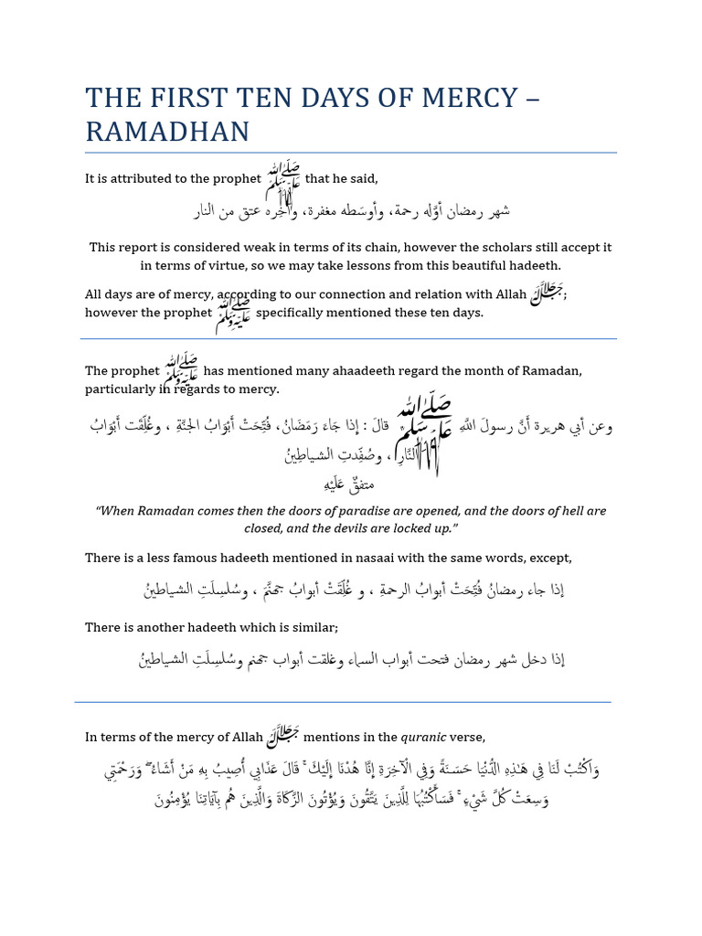 First Ten Days of Mercy - Ramadhaan | PDF | God In Islam | Hadith