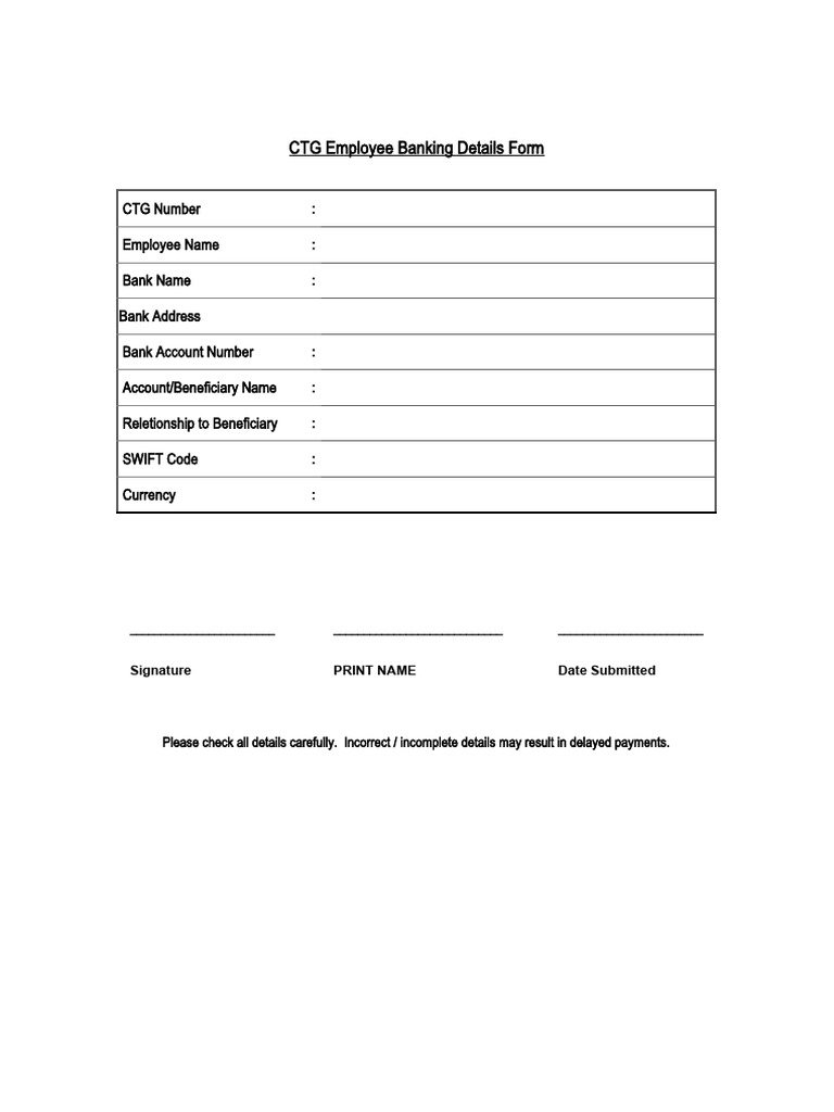 CTG Bank Details Form | PDF
