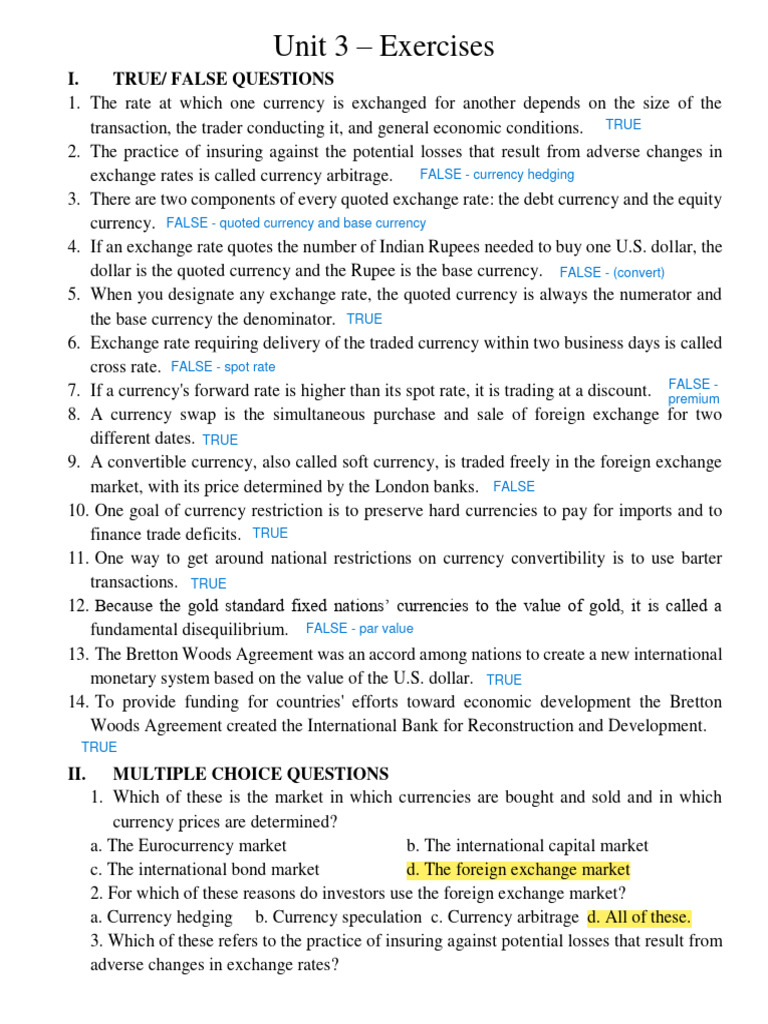 Unit 3 Exercises To Sts | PDF | Foreign Exchange Market | Exchange Rate