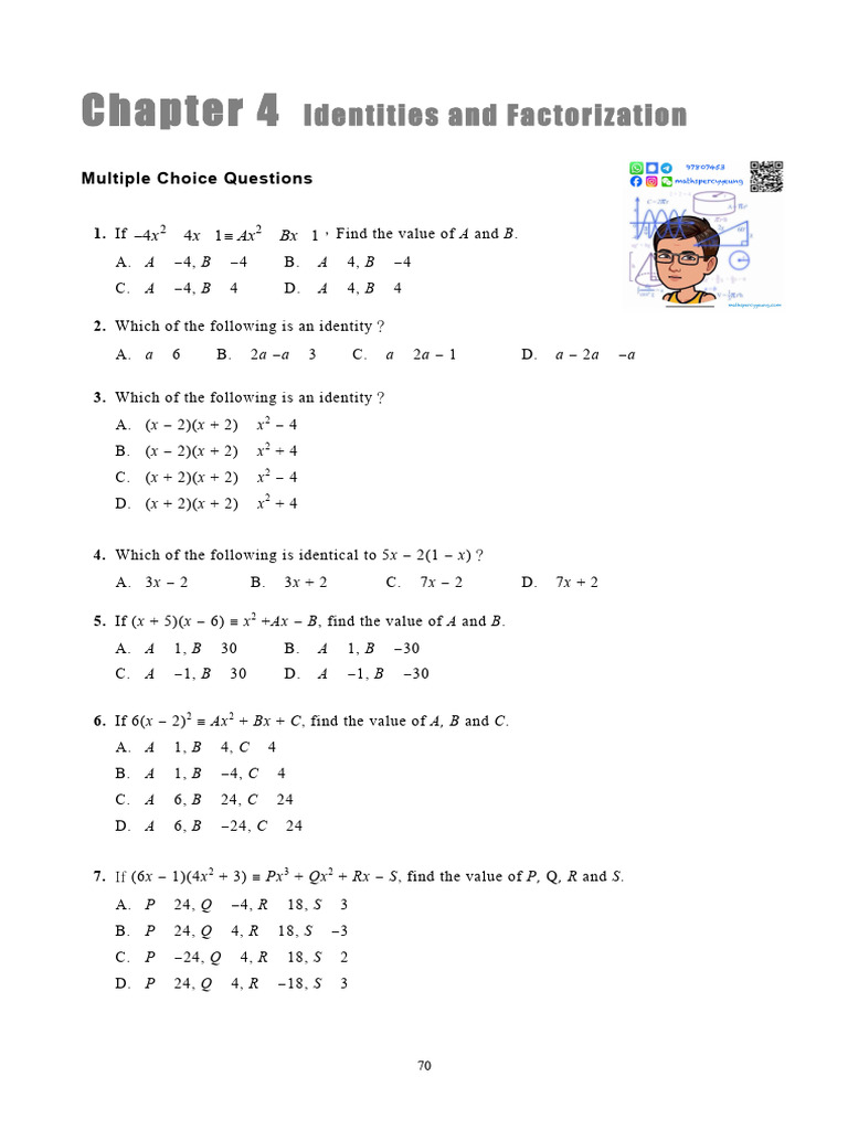 S2 CH 4 Identities and Factorization Q | PDF