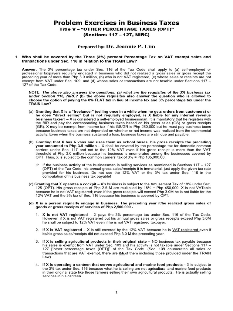 2024 Problem Exercises in Business Taxes | PDF | Taxes | Value Added Tax