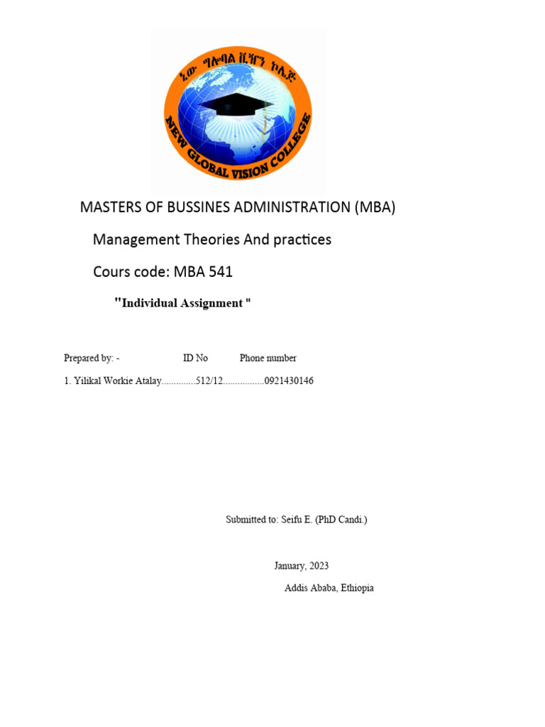 Masters of Bussines Administration (Mba) Management Theories and ...
