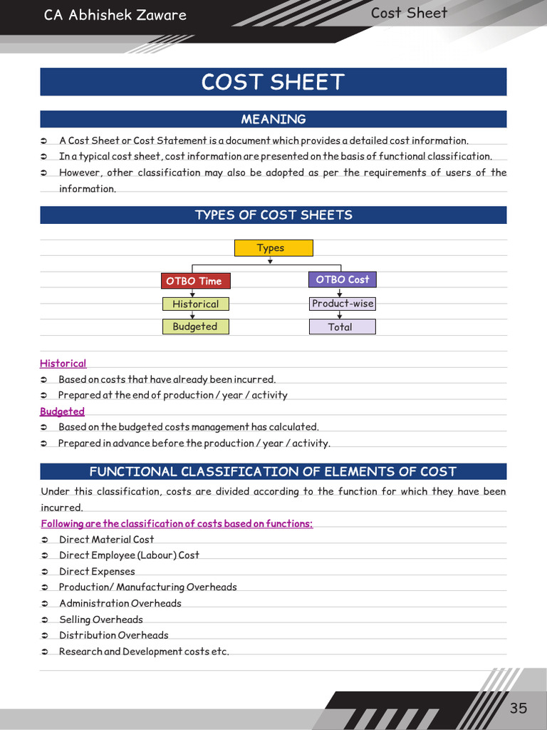Comprehensive Cost Sheet Overview | PDF