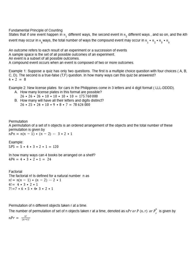 Grade 10 Reviewer | PDF | Permutation | Probability