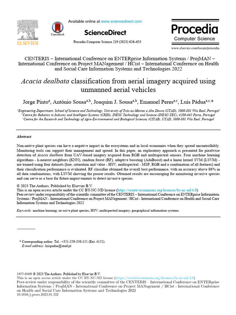 Acacia Dealbata Classification From Aerial Imagery Acqu 2023 Procedia Comput | PDF