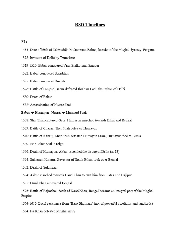 BSD Timelines | PDF | Mughal Empire